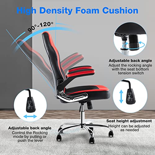 JHK Gaming Chair - Office Chair Desk Chairs with Wheels Computer Chair with Flip-up Armrest and Height Adjustable Swivel Chair Splicing PU Leather Chair Home Office Chair with Lumbar Support