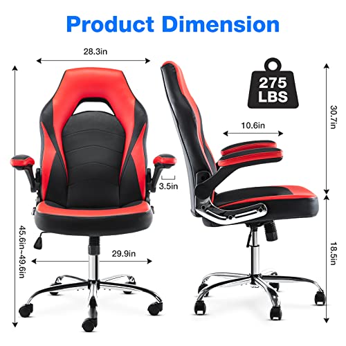 JHK Gaming Chair - Office Chair Desk Chairs with Wheels Computer Chair with Flip-up Armrest and Height Adjustable Swivel Chair Splicing PU Leather Chair Home Office Chair with Lumbar Support