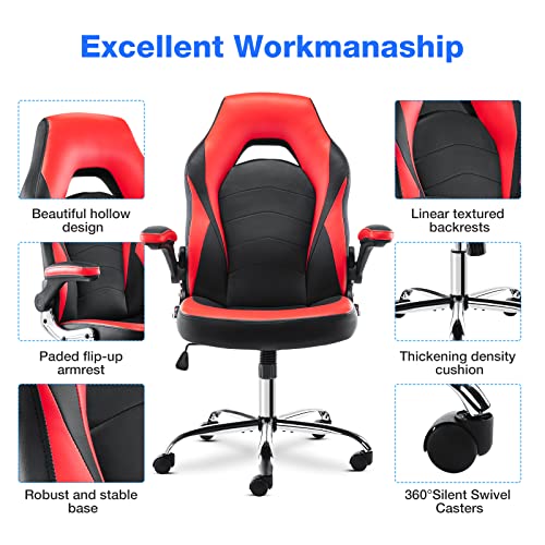 JHK Gaming Chair - Office Chair Desk Chairs with Wheels Computer Chair with Flip-up Armrest and Height Adjustable Swivel Chair Splicing PU Leather Chair Home Office Chair with Lumbar Support