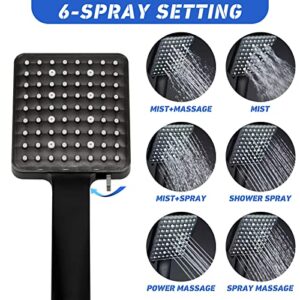 Welan Shower Head With Handheld,6 Spray Types Black Shower Head With 1.5M Hose,Shower Head High Pressure With Holder,Shower Head With Pressure Increase For Higher Water Pressure Rain Shower