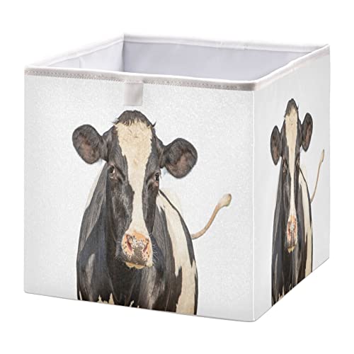 Kigai Funny Farm Cow Cube Storage Bins - 11x11x11 In Large Foldable Storage Basket Fabric Storage Baskes Organizer for Toys, Books, Shelves, Closet, Home Decor