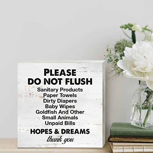 Funny Bathroom Wooden Box Sign Desk Decor Please Do Not Flush Sanitary Products Wood Block Plaque Box Signs with Quotes Rustic Box Sign for Home Bathroom Shelf Table Decoration (5 X 5 Inch)