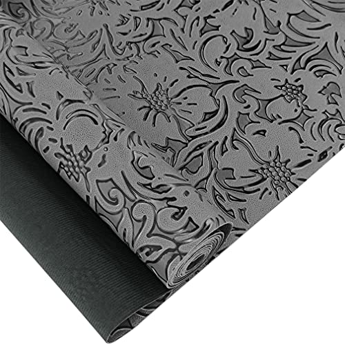 12 x 53 Inch Embossed Faux Leather Roll Vintage Flower Textured Synthetic Leather Fabric for DIY Sewing Crafts Wallets Jewlery Making (Gray)