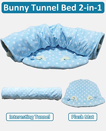 BNOSDM 2-in-1 Rabbit Tunnel Bed for Bunnies Tube Collapsible Removeable Mat Rabbits Tunnels Tubes Toys Small Animal Hideout for Pet Kittens Chinchilla Ferrets Guinea Pigs Hamster Blue