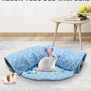 BNOSDM 2-in-1 Rabbit Tunnel Bed for Bunnies Tube Collapsible Removeable Mat Rabbits Tunnels Tubes Toys Small Animal Hideout for Pet Kittens Chinchilla Ferrets Guinea Pigs Hamster Blue