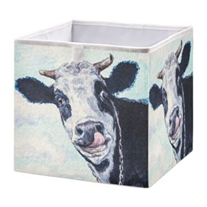 kigai funny farm cow cube storage bins - 11x11x11 in large foldable storage basket fabric storage baskes organizer for toys, books, shelves, closet, home decor