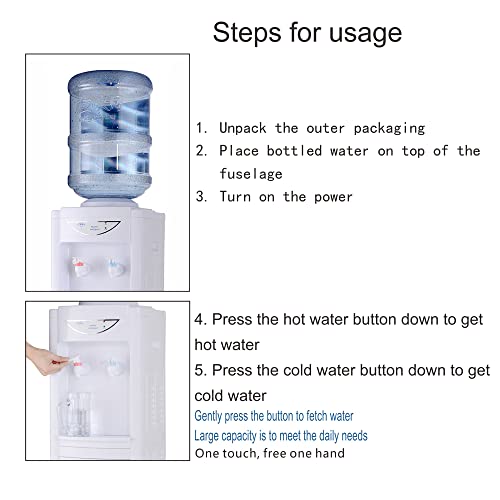 Huhelm Top Loading Water Cooler Dispenser, Hot & Cold Water Cooler 5 Gallon with Children Safety Lock Storage Cabinet for Home Office Indoor Use (White)