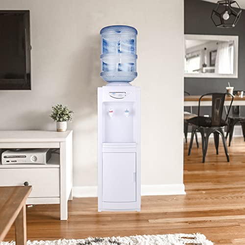 Huhelm Top Loading Water Cooler Dispenser, Hot & Cold Water Cooler 5 Gallon with Children Safety Lock Storage Cabinet for Home Office Indoor Use (White)