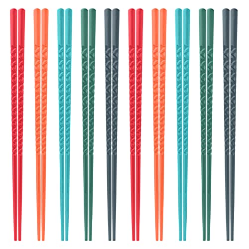 Ohtomber 10 Pairs Chopsticks Reusable - 9.5 Inch Fiberglass Chopsticks, Japanese Style Non-Slip Chop Sticks Pack, Multicolor