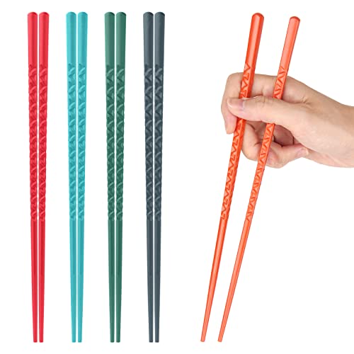 Ohtomber 10 Pairs Chopsticks Reusable - 9.5 Inch Fiberglass Chopsticks, Japanese Style Non-Slip Chop Sticks Pack, Multicolor