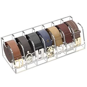 femeli belt organizer, acrylic clear belt case storage holder for closet and drawer, 7 compartments belt box container with display stand