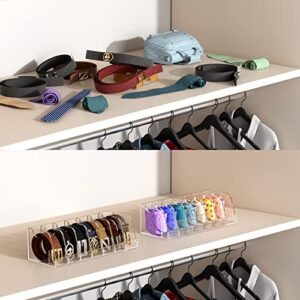 FEMELI Belt Organizer, Acrylic Clear Belt Case Storage Holder for Closet and Drawer, 7 Compartments Belt Box Container with Display Stand