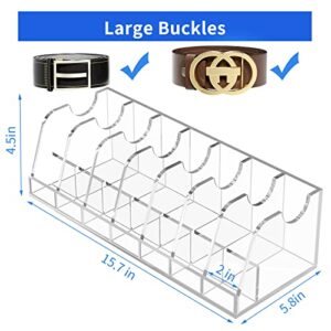 FEMELI Belt Organizer, Acrylic Clear Belt Case Storage Holder for Closet and Drawer, 7 Compartments Belt Box Container with Display Stand