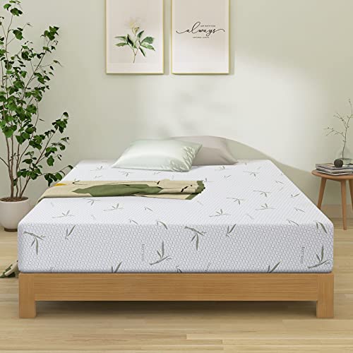 Vyfipt 10 Inch Medium Firm Green Tea Memory Foam Mattress,Cooling Gel Foam, Pressure Relieving, CertiPUR-US Certified, Bed-in-a-Box, White, Full