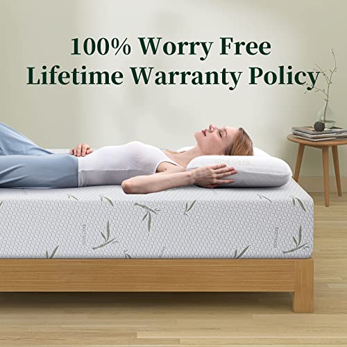 Vyfipt 10 Inch Medium Firm Green Tea Memory Foam Mattress,Cooling Gel Foam, Pressure Relieving, CertiPUR-US Certified, Bed-in-a-Box, White, Full