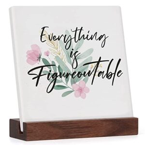 inspirational gifts for women men - office decor for women - encouragement motivational desk decorations cute desk accessories - gifts for women friend coworker employees - positive plaque sign with wooden stand