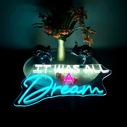 Neon Sign It was All A Dream Neon, Handmade Lights with Dimmer for Bedroom Wall Bar Décor, LED Neon Light Signs Gifts for Family, friends, (White+Ice Blue+ Pink),23.16 IN