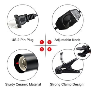 Reptile Heat Lamp Fixture ,360°Rotatable Clips and Adjustable Switch Holder Clamp Lamp with 3 Pcs 50W UVA UVB Full Spectrum Sun Lamp for Turtle Lizard Snake Aquarium Chameleons Amphibians（Black）