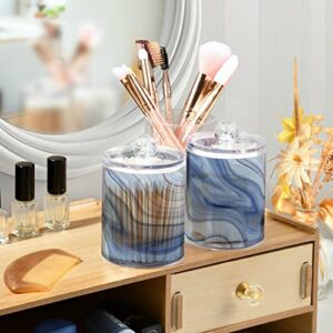 2 Pack Qtip Holder Organizer Dispenser Purple Blue Marble Ink Bathroom Storage Canister Cotton Ball Holder Bathroom Containers for Cotton Swabs/Pads/Floss