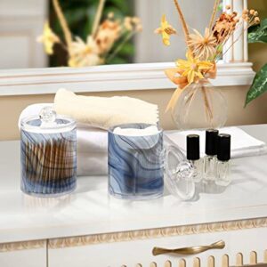 2 Pack Qtip Holder Organizer Dispenser Purple Blue Marble Ink Bathroom Storage Canister Cotton Ball Holder Bathroom Containers for Cotton Swabs/Pads/Floss