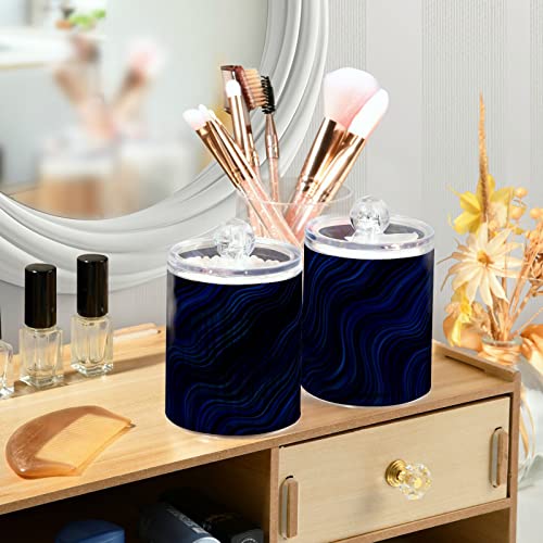 MNSRUU 4 Pack Qtip Holder Organizer Dispenser Dark Blue Curves Bathroom Containers Bathroom Vanity Storage Canister Apothecary Jars for Cotton Swabs/Pads/Floss