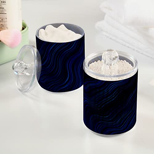 MNSRUU 4 Pack Qtip Holder Organizer Dispenser Dark Blue Curves Bathroom Containers Bathroom Vanity Storage Canister Apothecary Jars for Cotton Swabs/Pads/Floss