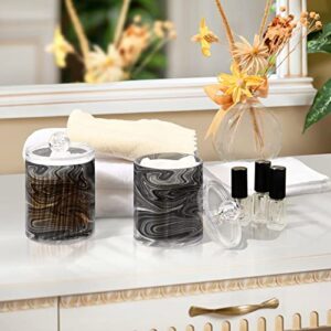 2 Pack Qtip Holder Organizer Dispenser Grey Black Marble Bathroom Storage Canister Cotton Ball Holder Bathroom Containers for Cotton Swabs/Pads/Floss