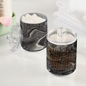 2 Pack Qtip Holder Organizer Dispenser Grey Black Marble Bathroom Storage Canister Cotton Ball Holder Bathroom Containers for Cotton Swabs/Pads/Floss