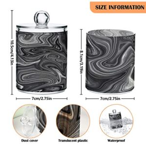 2 Pack Qtip Holder Organizer Dispenser Grey Black Marble Bathroom Storage Canister Cotton Ball Holder Bathroom Containers for Cotton Swabs/Pads/Floss