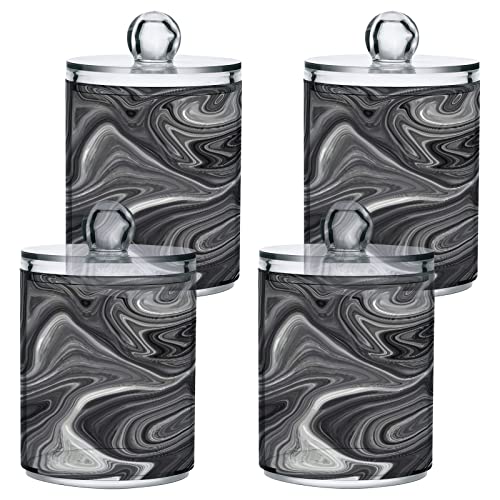 2 Pack Qtip Holder Organizer Dispenser Grey Black Marble Bathroom Storage Canister Cotton Ball Holder Bathroom Containers for Cotton Swabs/Pads/Floss