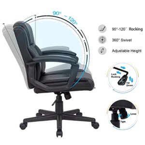 Home Office Chair with Arms and Back Support, PU Leather Ergonomic Computer Desk Chair, Mid Back Executive Office Chair with Wheels (Red)