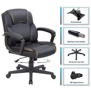 Home Office Chair with Arms and Back Support, PU Leather Ergonomic Computer Desk Chair, Mid Back Executive Office Chair with Wheels (Red)