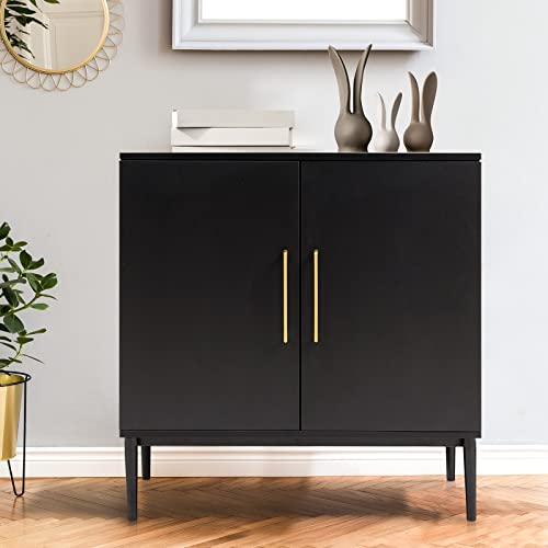 REHOOPEX Free Standing Cabinet, Accent Cabinet with Door, Modern Black Sideboard, Wooden Black Side Storage Cabinets for Bedroom, Kitchen,Home Office