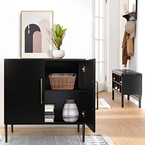 REHOOPEX Free Standing Cabinet, Accent Cabinet with Door, Modern Black Sideboard, Wooden Black Side Storage Cabinets for Bedroom, Kitchen,Home Office