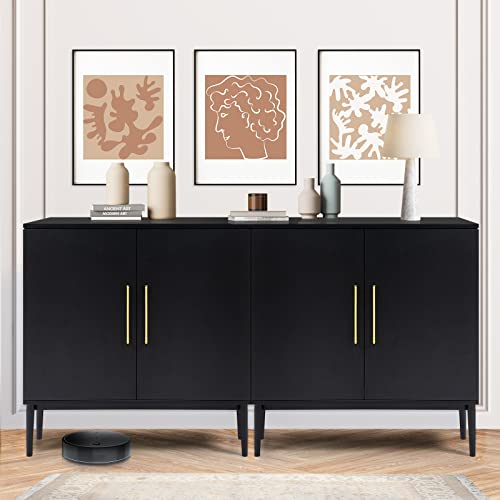 REHOOPEX Free Standing Cabinet, Accent Cabinet with Door, Modern Black Sideboard, Wooden Black Side Storage Cabinets for Bedroom, Kitchen,Home Office