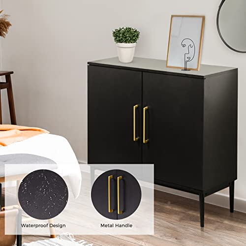 REHOOPEX Free Standing Cabinet, Accent Cabinet with Door, Modern Black Sideboard, Wooden Black Side Storage Cabinets for Bedroom, Kitchen,Home Office