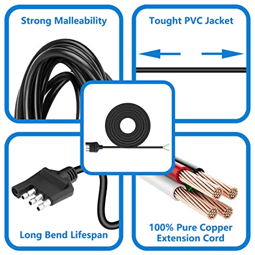 4-Way Trailer Wiring Harness Kits, 10Feet 18AWG 4-Way Plug 4 Pin Male Connector Extension Cable (10Feet)