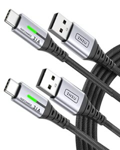 usb c cable, [2 pack 6.6+6.6ft ] qc 3.0 fast charging usb type c cable, iniu 3.1a nylon braided phone charger usb-c cord charge for samsung galaxy s22 s21 s20 s10 plus note 10 lg google pixel ipad etc