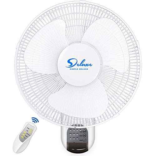 Simple Deluxe 16 Inch Adjustable Tilt, Digital Household Wall Mount Fans, 90 Degree, 3 Speed Settings, 1 Pack, White, 1-Pack, HIFANXWALLDIGIT16V6