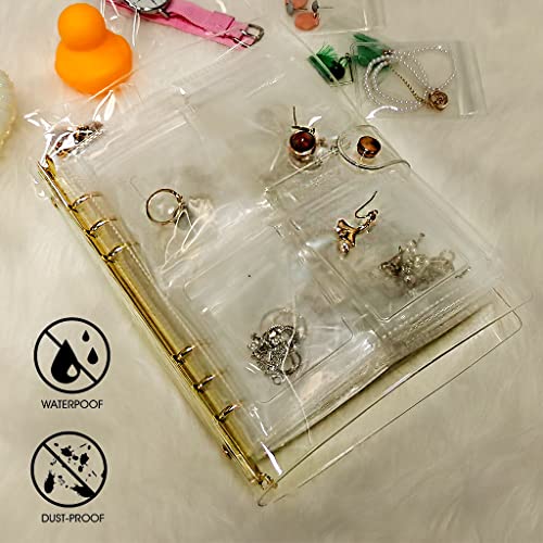 Travel Jewelry Earring Organizer Storage Bags Book,Upgrade Transparent Jewelry Organizer Storage Book,Small Clear Plastic Bags for Jewelry Travel Necklace Ring Storage Bags(70 Grids+70 Bags 2 Sizes)