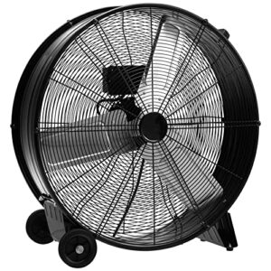 costway industrial drum fan, 24 inch 3-speed barrel high-velocity air circulator fan with built-in wheels & aluminum blades, portable heavy-duty metal floor fan for garage, warehouse, workshop, black