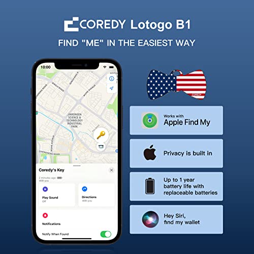 Coredy Lotogo B1 Bluetooth Tracker, Works with Apple Find My (iOS Only), Key Finder and Item Locator with Electronics Light Indicator, Global Signal Source Item Finders for Bags, Key Chain Accessories