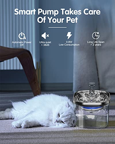 Cat Water Fountain, 68oz/2L 304 Stainless Steel Cats Fountain Water Bowl, Quiet Electric Automatic Pet Water Dispenser with 3 Filters, Pet Drinking Fountains for Cats, Small Dog, Multiple Pets