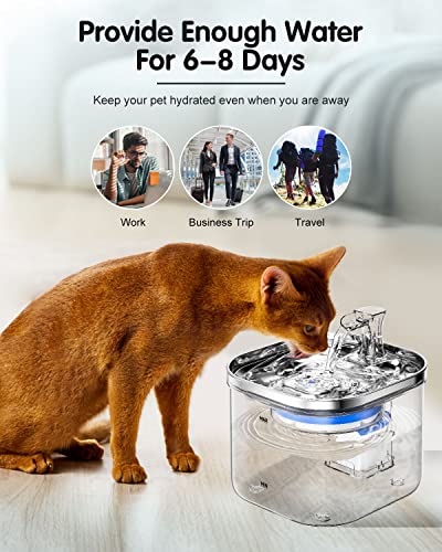 Cat Water Fountain, 68oz/2L 304 Stainless Steel Cats Fountain Water Bowl, Quiet Electric Automatic Pet Water Dispenser with 3 Filters, Pet Drinking Fountains for Cats, Small Dog, Multiple Pets