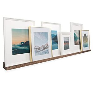 Rustic State Ted Narrow Wall Mounted Wooden Picture Ledge Photo Display Floating Shelf for Living Room Kitchen Bedroom Bathroom - Set of 6 with Varity Sizes 60 & 36 & 24 Inch - Burnt Brown