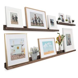 Rustic State Ted Narrow Wall Mounted Wooden Picture Ledge Photo Display Floating Shelf for Living Room Kitchen Bedroom Bathroom - Set of 6 with Varity Sizes 60 & 36 & 24 Inch - Burnt Brown