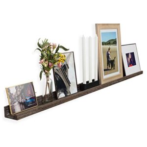 Rustic State Ted Wall Mount Long Narrow Picture Ledge Photo Frame Display - 60 Inch Floating Wood Shelf for Living Room Office Kitchen Bedroom Bathroom Décor - Set of 4 - Burnt Brown