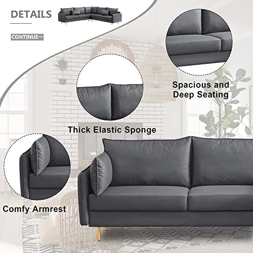 92.5" Wide Symmetrical Corner Sectional, L-Shaped Modular Sectional Sofa, Technical Faux Leather Sofa Couch for Living Room, Dark Grey