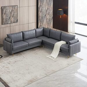 92.5" Wide Symmetrical Corner Sectional, L-Shaped Modular Sectional Sofa, Technical Faux Leather Sofa Couch for Living Room, Dark Grey