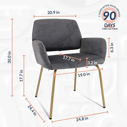 Novigo Accent Chair Living Room Chair with Velvet Upholstered Cushion Armrest Comfy Back Gold Leg Mid Century Modern Arm Chair for Living Room Bedroom Small Spaces Set of 2 Grey